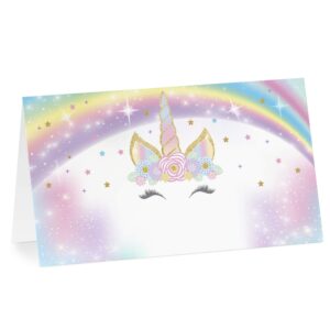 your main event prints unicorn birthday tent cards food labels for buffet and decorations - perfect for birthdays, baby showers, unicorn parties - pack of 12