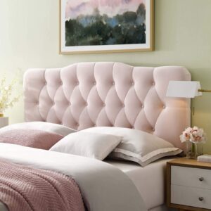 modway annabel diamond tufted performance velvet queen headboard in pink