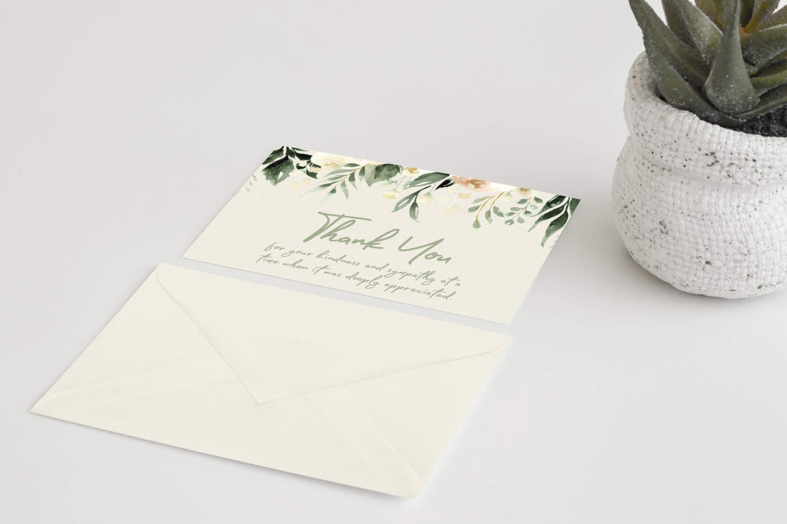 MPC Brands In Memory Of Blank Funeral Thank You Cards - Sympathy Bereavement Thank You Cards With Envelopes - Message Inside (25, Sage Floral)