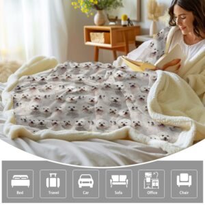 BlessLiving Bichon Frise Sherpa Fleece Throw Blanket 50" x 60" Soft Fluffy Warm Cozy Dogs Blanket for Couch Bed Sofa Chair Cute Puppy Fleece Blanket Reversible Animal Pattern Blankets Gifts for Teens