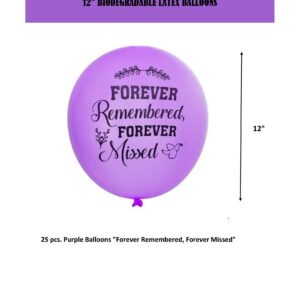 25 Memorial latex balloons to Celebrate life, Bereavement, Condolences, Funeral, Anniversary, Memorial services, Memory table, Ash Scatterings (Purple-Forever)