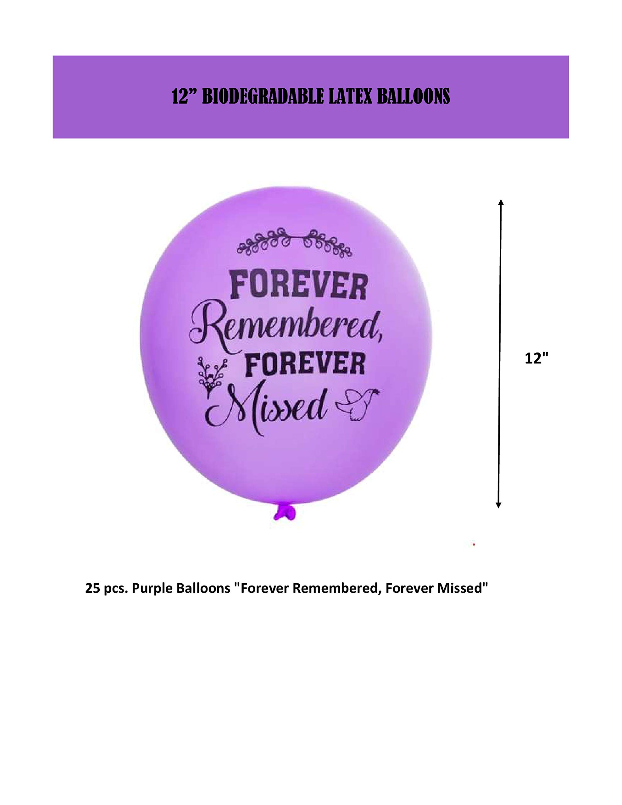 25 Memorial latex balloons to Celebrate life, Bereavement, Condolences, Funeral, Anniversary, Memorial services, Memory table, Ash Scatterings (Purple-Forever)