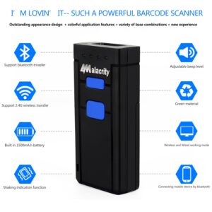 Wireless Bluetooth Mini 1D Laser Barcode Scanner,Alacrity USB Portable Compatible with Bluetooth Function & 2.4GHz Wireless & Wired Connection Barcode Reader Scanner