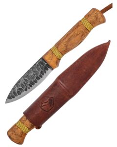 condor tool & knife cavelore knife - fixed blade knife with leather sheath - 1905 high carbon steel bushcraft knife with a burnt american hickory handle - 4.3 in blade - 7.8oz