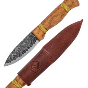 Condor Tool & Knife Cavelore Knife - Fixed Blade Knife with Leather Sheath - 1905 High Carbon Steel Bushcraft Knife with a Burnt American Hickory Handle - 4.3 in Blade - 7.8oz