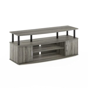 furinno jaya large entertainment stand for tv up to 55 inch, french oak grey/black