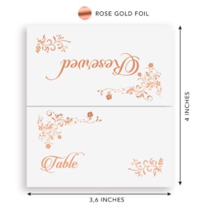 Reserved Table Signs Cards Rose Gold Foil, 20-Pack Table Tent, VIP Place Card, Reserved Rose 5