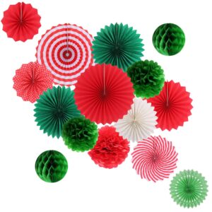 hanging party decorations set tissue paper fan paper pom poms flowers and honeycomb ball for christmas wedding engagement graduation party decor green red kit