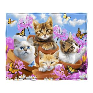 dawhud direct garden wonder kittens fleece blanket - 50 x 60 inches cat blanket for bed or couch - soft plush kitten blanket for women, men, and kids - cozy cat throw blanket ideal gift for cat lovers