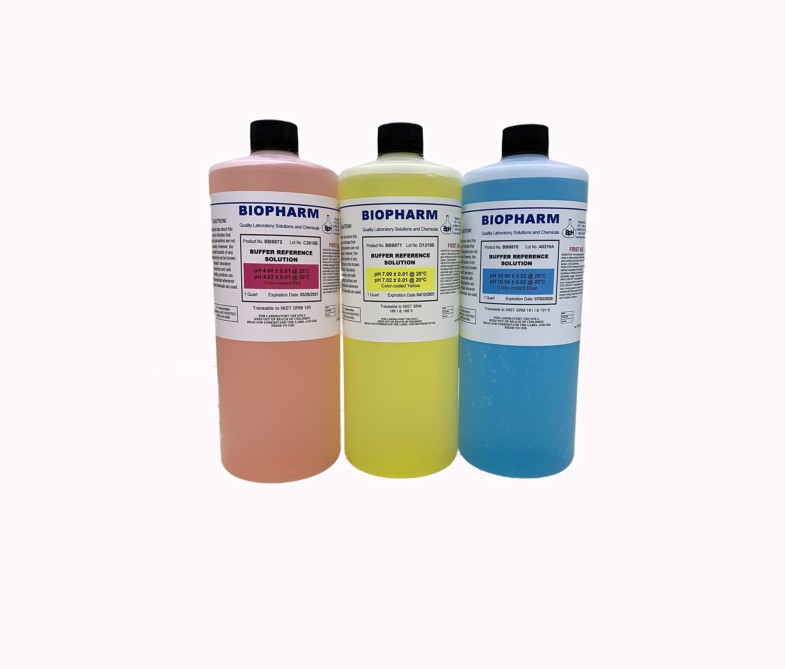 pH Buffer Calibration Solution 3-Pack | 1 Quart (950 mL) Bottle Each | pH 4.00, pH 7.00 & pH 10.00 | NIST Traceable Reference Standards for All pH Meters