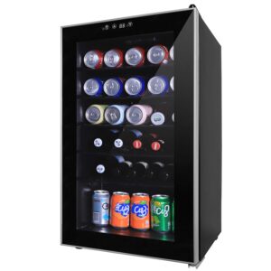 northair 85 can beverage refrigerator cooler, under counter wine cellar with lcd temperature control, double-layered glass door, quiet operation - perfect for home/business/dorm room