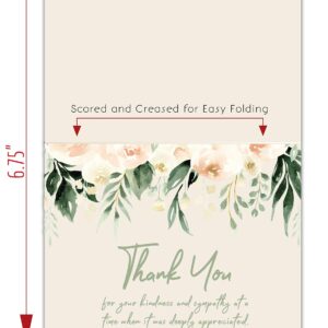 MPC Brands In Memory Of Blank Funeral Thank You Cards - Sympathy Bereavement Thank You Cards With Envelopes - Message Inside (25, Sage Floral)