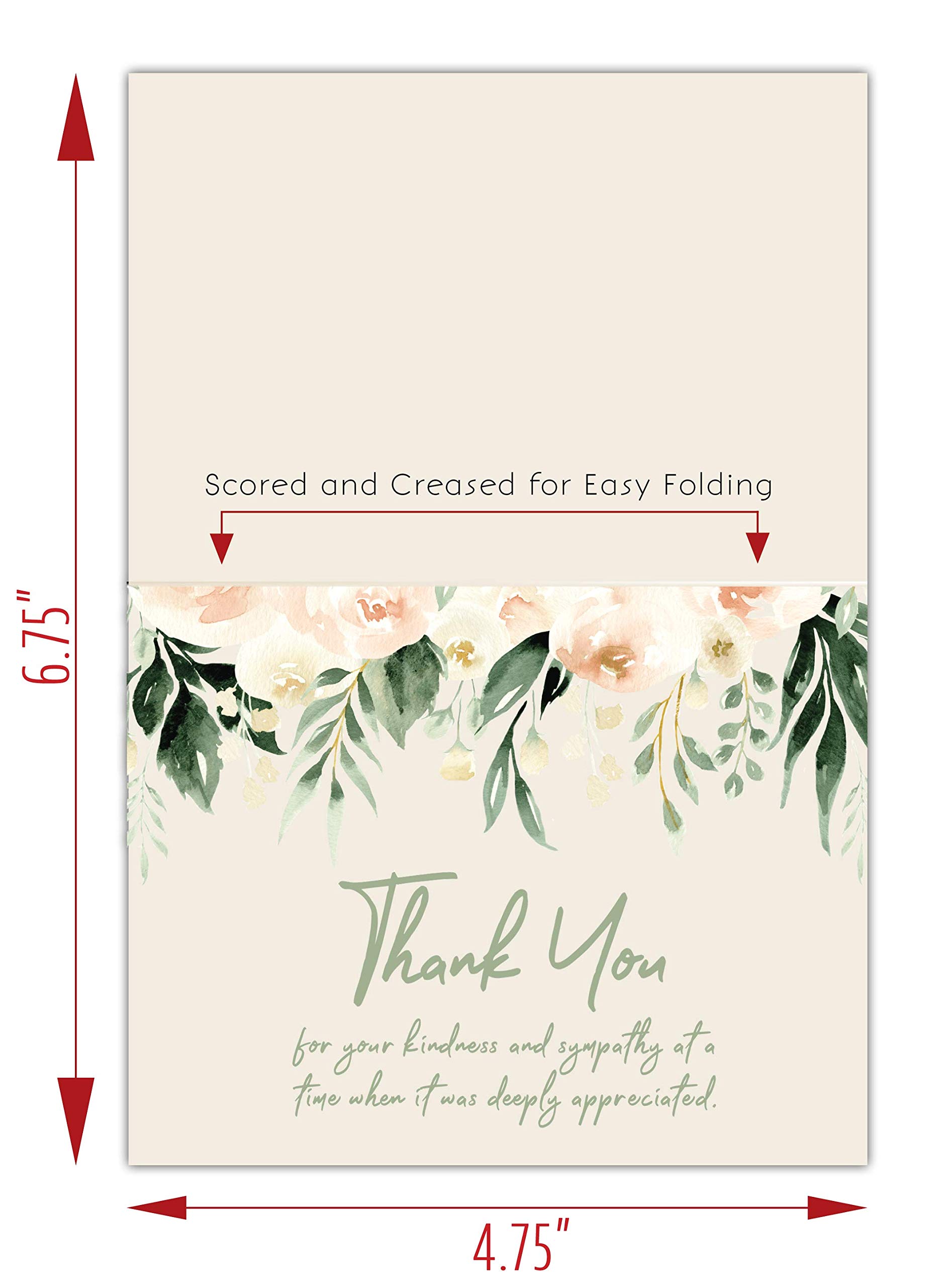 MPC Brands In Memory Of Blank Funeral Thank You Cards - Sympathy Bereavement Thank You Cards With Envelopes - Message Inside (25, Sage Floral)