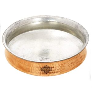 indian art villa copper hammered lagan handi chaffing dish pan with tin lining, cookware & serveware, capacity -6 liter, hyderabadi dum biryani rice and veg/nonveg