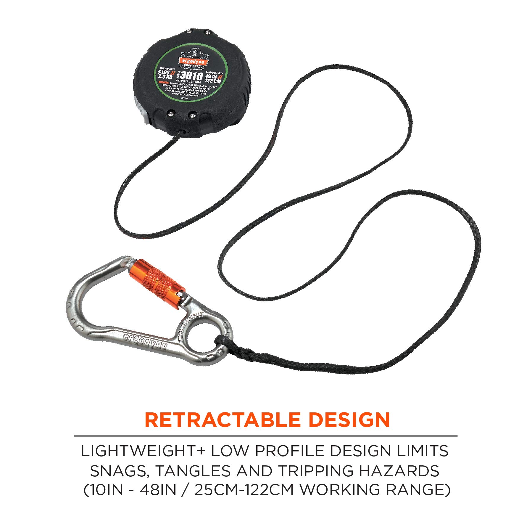 Ergodyne Squids 3010 Retractable Tool Lanyard with Belt Loop Clip,Black