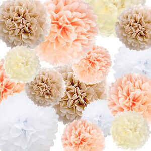 tissue paper pom poms paper flower 22 pcs champagne, ivory, white, peach for birthday bachelorette wedding baby shower bridal shower party decoration