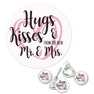 180 chocolate drop labels stickers-hugs kisses from the new mr. & mrs. wedding stickers for weddings, bridal shower engagement party, wedding party favors decor.