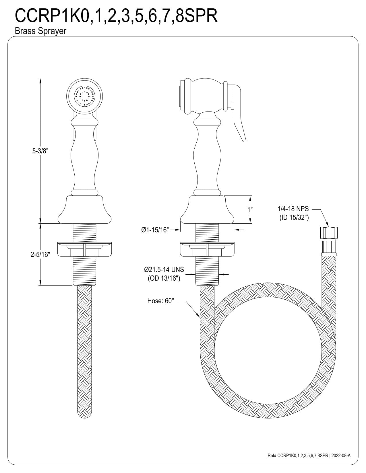 Kingston Brass CCRP1K0SPR Vintage Kitchen Faucet Side Sprayer, Matte Black