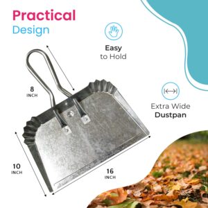 Set of 2 Extra Large Industrial Metal Dustpan | Doesn't Bend & Extra Wide for Large Easy Clean Ups | Lightweight & Rustproof | Precision Edge for Clean Sweeping