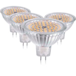 mr16 led light bulbs(4 pack)-380lm 60leds 2835 smd 3w ac/dc 12v 3000k warm white,30w halogen bulb equivalent,gu5.3 bi-pin base,not dimmable, for landscape,recessed spotlight,track lightin