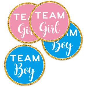 mr.mug gold gender reveal stickers- 80 pack team boy and team girl baby shower sticker labels, perfect gender reveal party supplies, 2 inch.