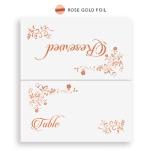 Reserved Table Signs Cards Rose Gold Foil, 20-Pack Table Tent, VIP Place Card, Reserved Rose 5