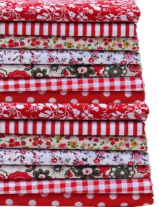 mscftfb 14 pieces assorted 7 designs square fabric bundles sewing square patchwork precut fabric scraps for diy quilting applique doll dress making (red)