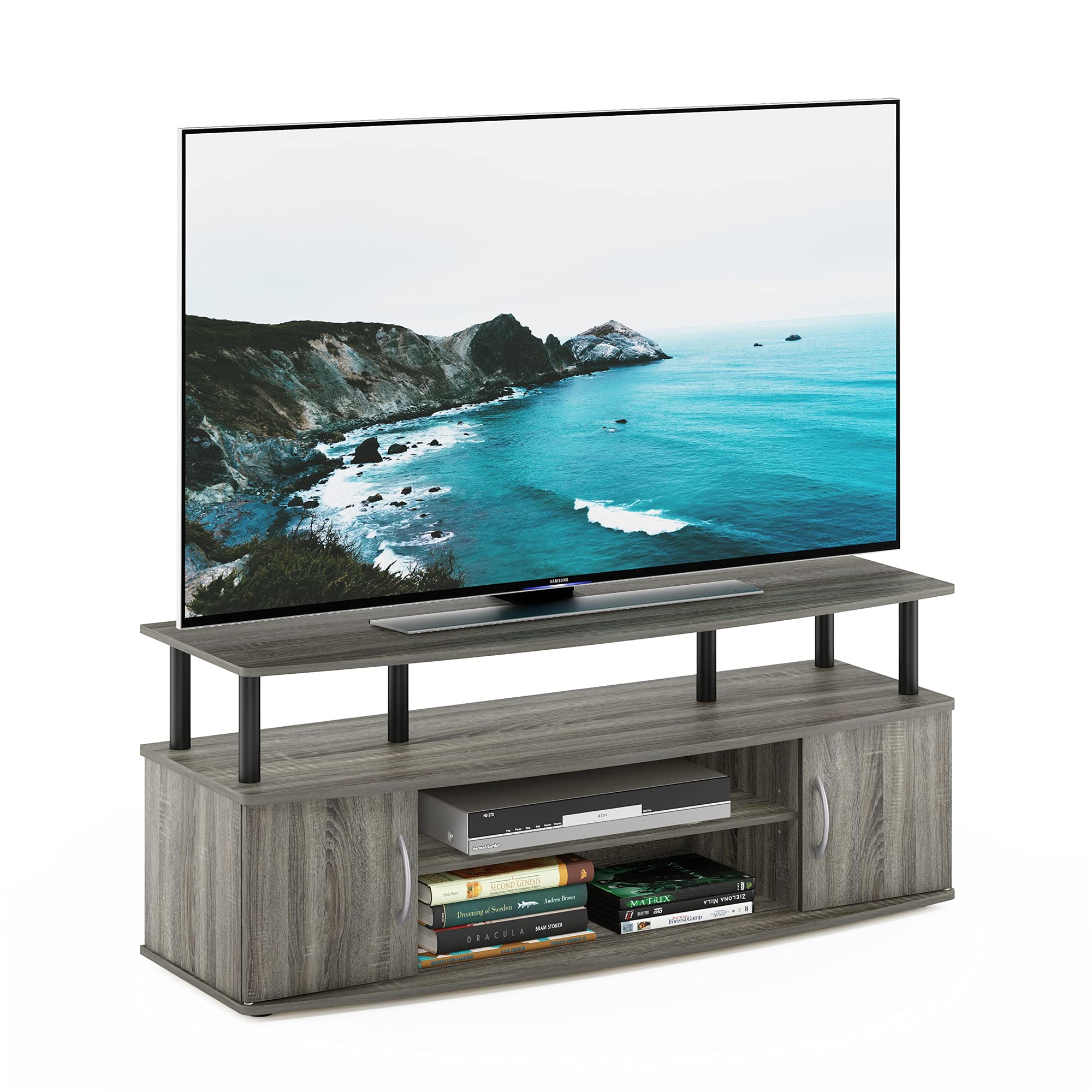 Furinno JAYA Large Entertainment Stand for TV Up to 55 Inch, French Oak Grey/Black