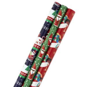 hallmark tri pack iop mahogany roll wrap, pack of 3, jazzy santa, 3 pack