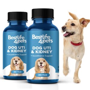 bestlife4pets dog uti kidney support - natural urinary tract infection treatment – renal and bladder control supplement – easy to use pills (2 pack)