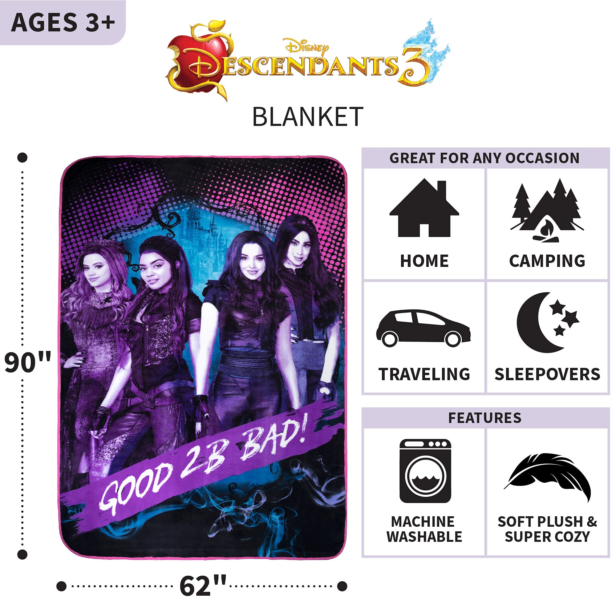 Franco - A48878 Kids Bedding Super Soft Plush Microfiber Blanket, Twin/Full Size 62" x 90", Disney Descendants 3