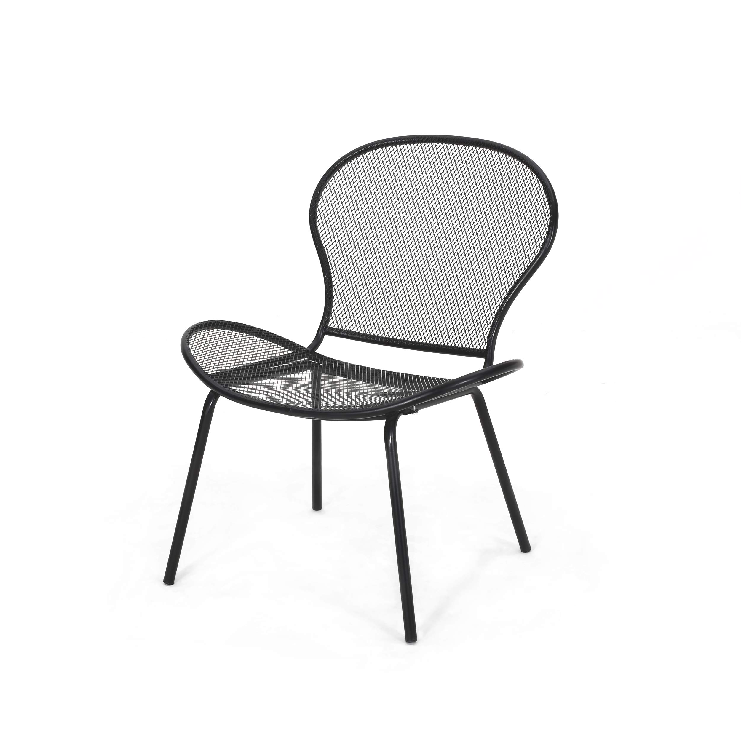 GDFStudio Modern Outdoor Iron Club Chair (Set of 2), Matte Black