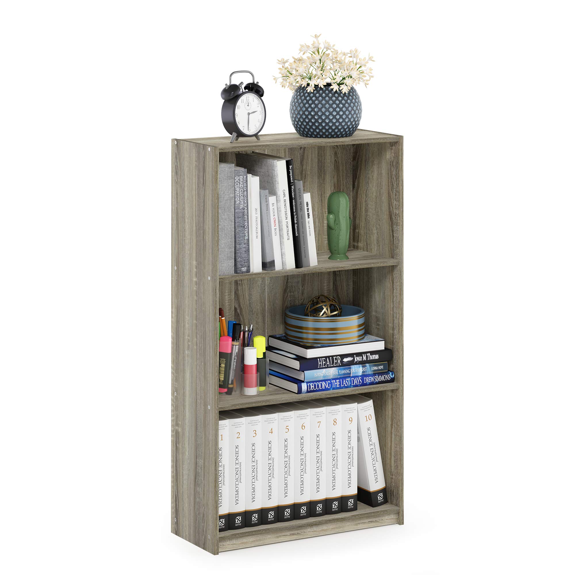 FURINNO Basic 3-Tier Bookcase Storage Shelves, Sonoma Oak