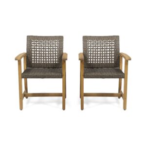 gdfstudio outdoor acacia wood dining chair (set of 2), teak finish and mixed mocha