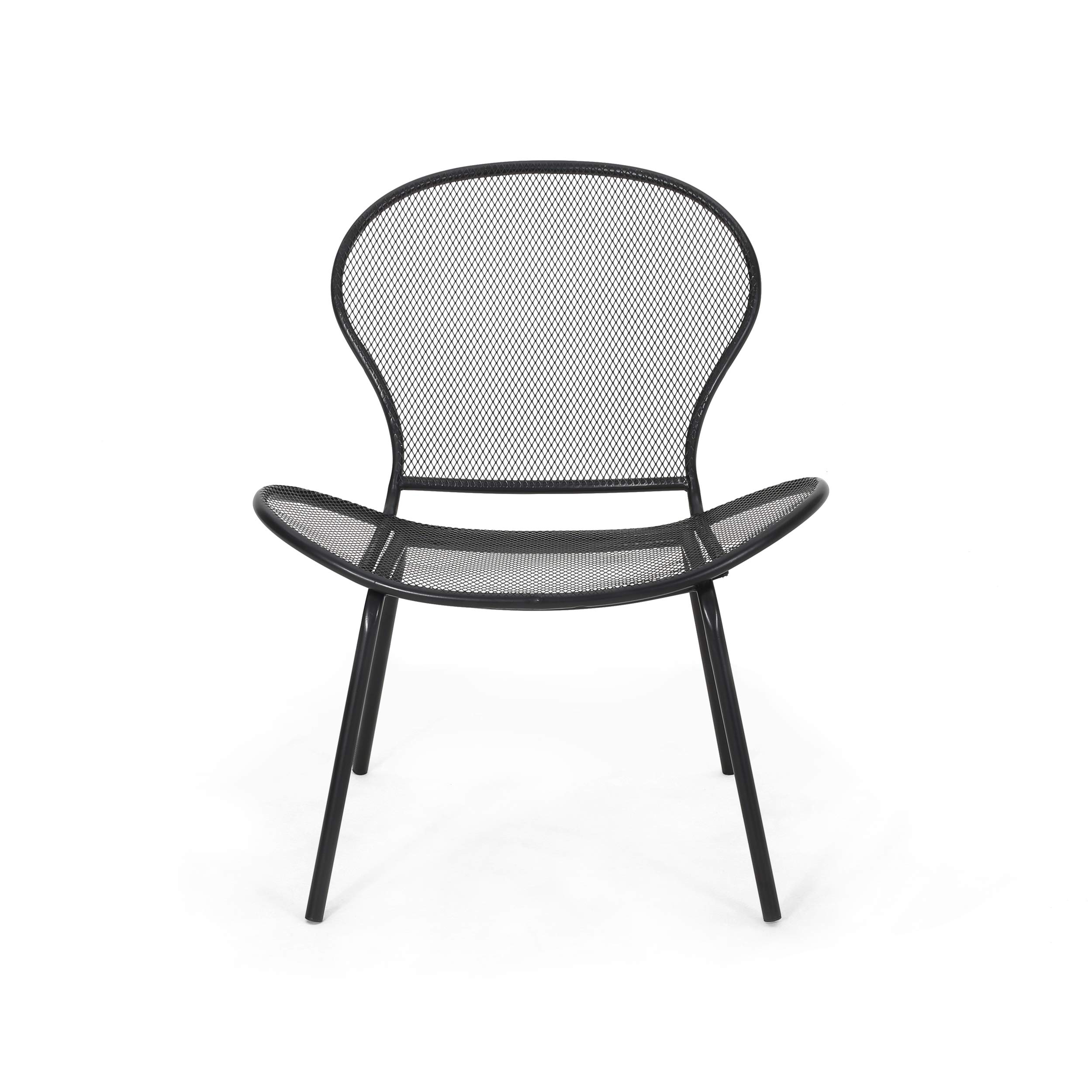 GDFStudio Modern Outdoor Iron Club Chair (Set of 2), Matte Black