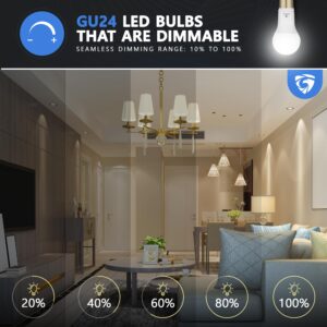 Great Eagle GU24 Led Bulb - A19 Shape, 9W (60W Equivalent), Dimmable, 5000K Daylight, UL Listed, Twist-in Light Bulb, 2 Prong Light Bulbs (4-Pack)