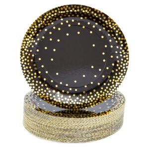 blue panda 48-pack black and gold party plates, 7 inch paper plates for birthday cake and desserts