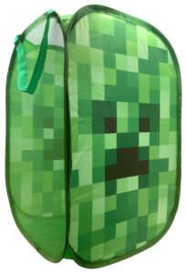 jay franco minecraft creeper pop up hamper - mesh laundry basket/bag with durable handles, 22" x 14"