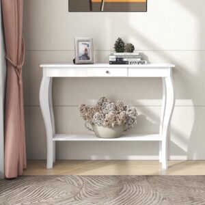 choochoo narrow console table with drawer, chic accent sofa table, entryway table, white