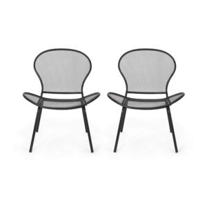 gdfstudio modern outdoor iron club chair (set of 2), matte black