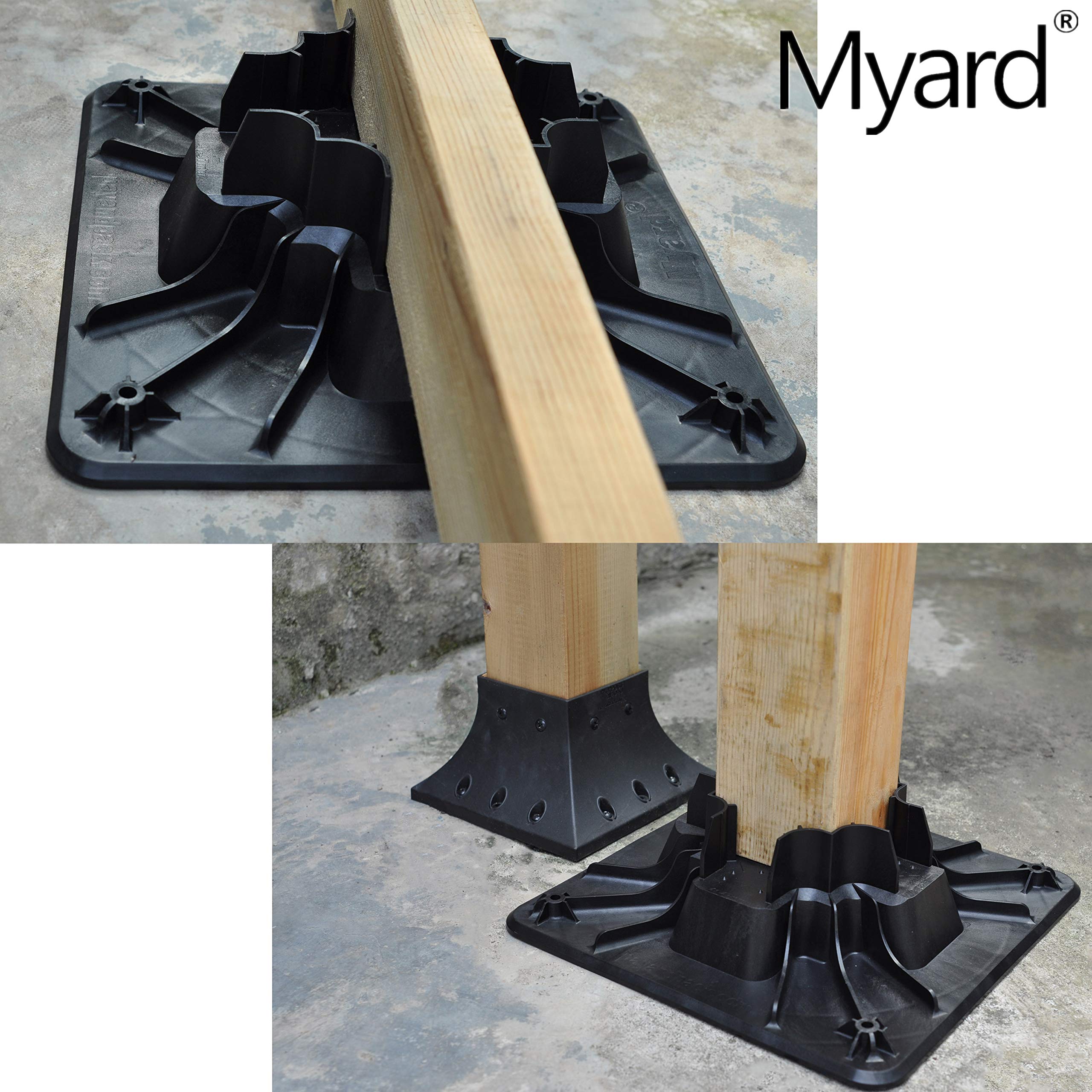 PNP153544 Myard Deck Foundation Block for Wood Composite Floor Frame Pier Shed Base Footing Post Beam Support (Qty 4, Black)