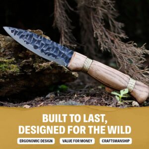 Condor Tool & Knife Cavelore Knife - Fixed Blade Knife with Leather Sheath - 1905 High Carbon Steel Bushcraft Knife with a Burnt American Hickory Handle - 4.3 in Blade - 7.8oz