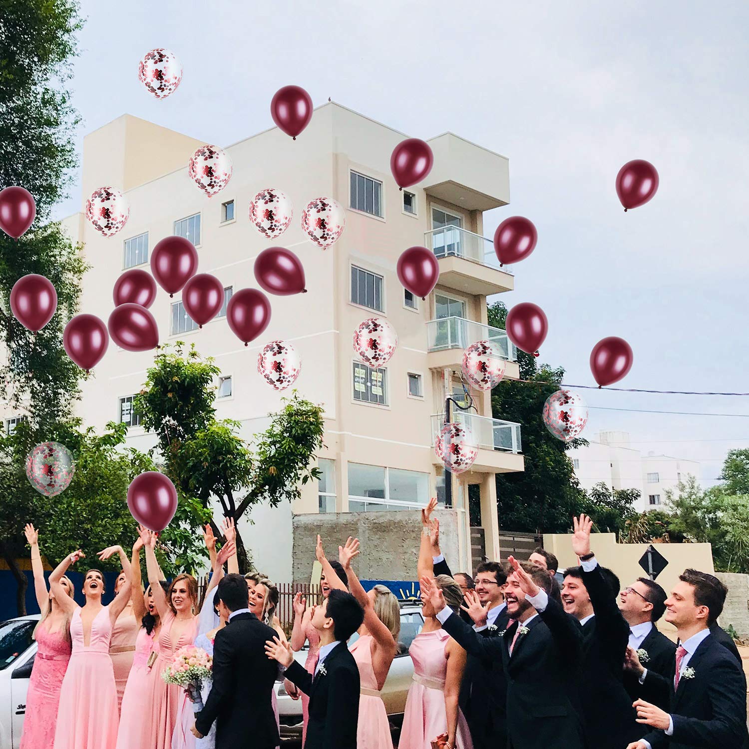 Boao 120 Pcs Burgundy Balloons Kit Latex Burgundy Balloons 12 Inches Garland Glitter Confetti Wine Red Maroon Balloons for Wedding Bridal Baby Shower Birthday Party Anniversary Decoration