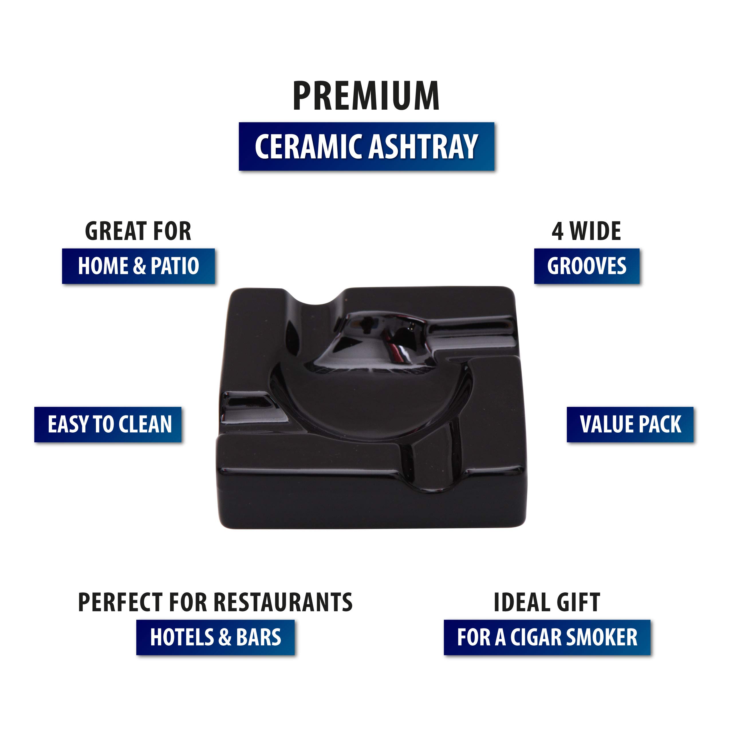 Cigar Ashtray Outdoor Cigarette Ash Tray – 5.9 inch Ceramic Ashtrays Black Glossy Cigar Rest for Indoor, Outdoor, Patio, Home, Office Use – Cigar Accessories Gift Set for Men and Women