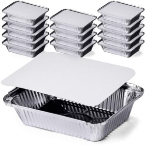 DecorRack 14 Aluminum Pan Disposable with Flat Board Lids, 2.25 Lb Heavy Duty Rectangular Tin Foil Pans, Perfect for Reheating Leftover Food, Baking, Roasting, Meal Prep, to-Go Containers (14 Pack)