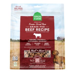 open farm freeze dried raw dog food, humanely raised meat recipe with non-gmo superfoods and no artificial flavors or preservatives (13.5 ounce (pack of 1), grass fed beef recipe)