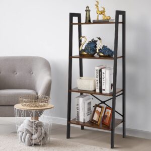 zeny 4-tier bookshelf, ladder bookcase, multifunctional ladder-shaped plant flower stand rack bookrack storage shelves (rustic brown)