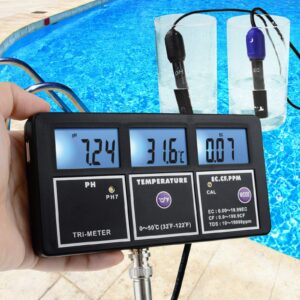 5-in-1 Water Quality Multi-Parameter PH EC CF TDS (ppm) Temperature Test Meter Backlight, Wall-mountable Rechargeable Continuous Monitor Tester, Aquariums Hydroponics Pool Fish Tank Pond Drinking