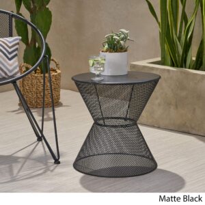 GDFStudio Modern Outdoor Iron Side Table, Matte Black