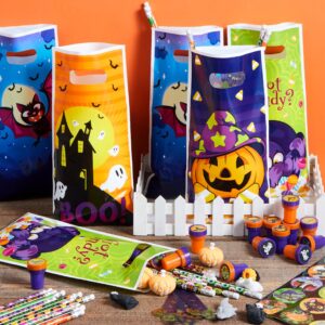 JOYIN 144 Pieces 24 Pack Assorted Halloween Themed Stationery Kids Gift Set Trick Treat Price Party Favor Toy Including Halloween Pencils, Rulers, Stickers, Stamps and Erasers in Trick or Treat Bags